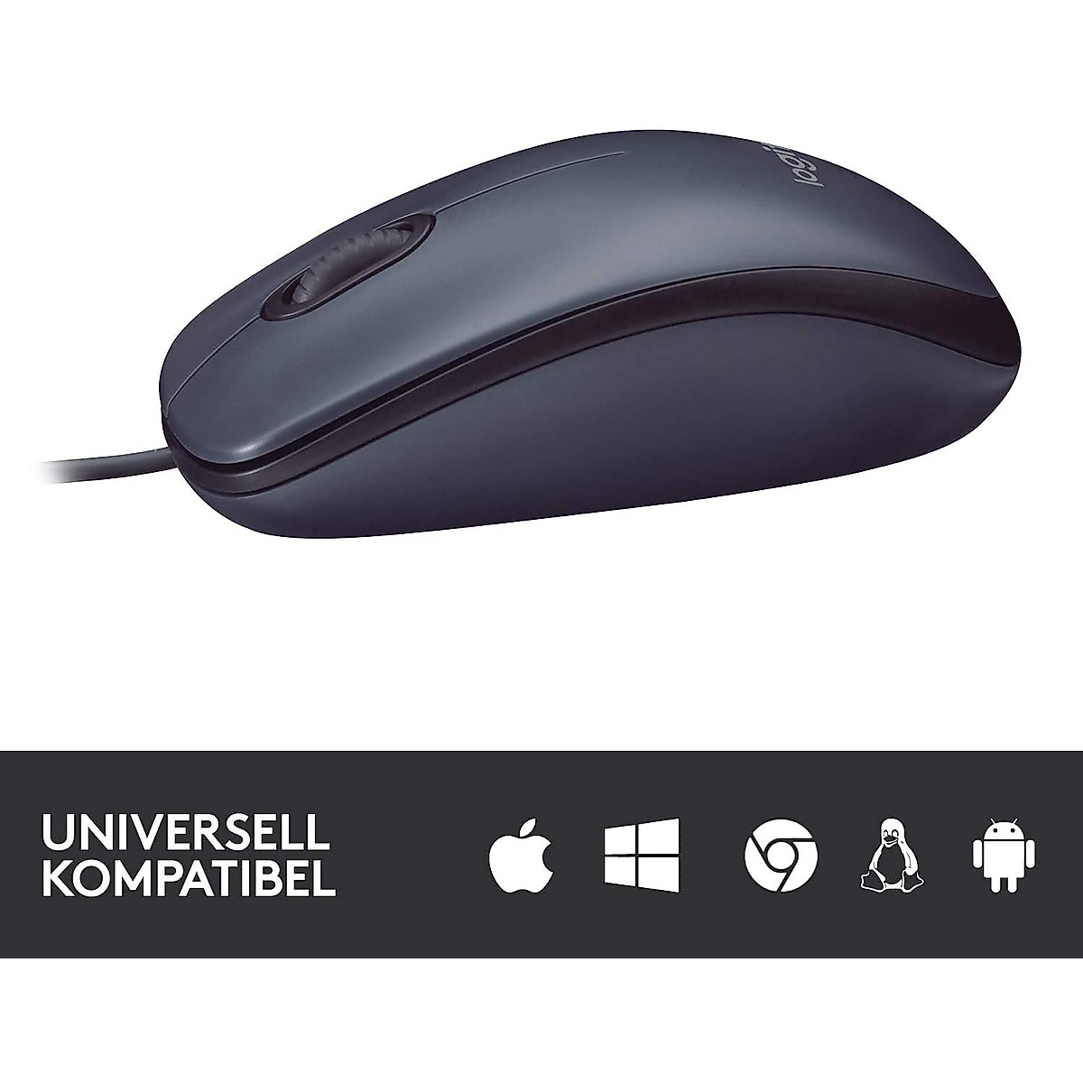 Logitech M100 Wired USB Mouse, 3-Buttons, 1000 DPI Optical Tracking, Ambidextrous PC/Mac/Laptop - Dark/Black