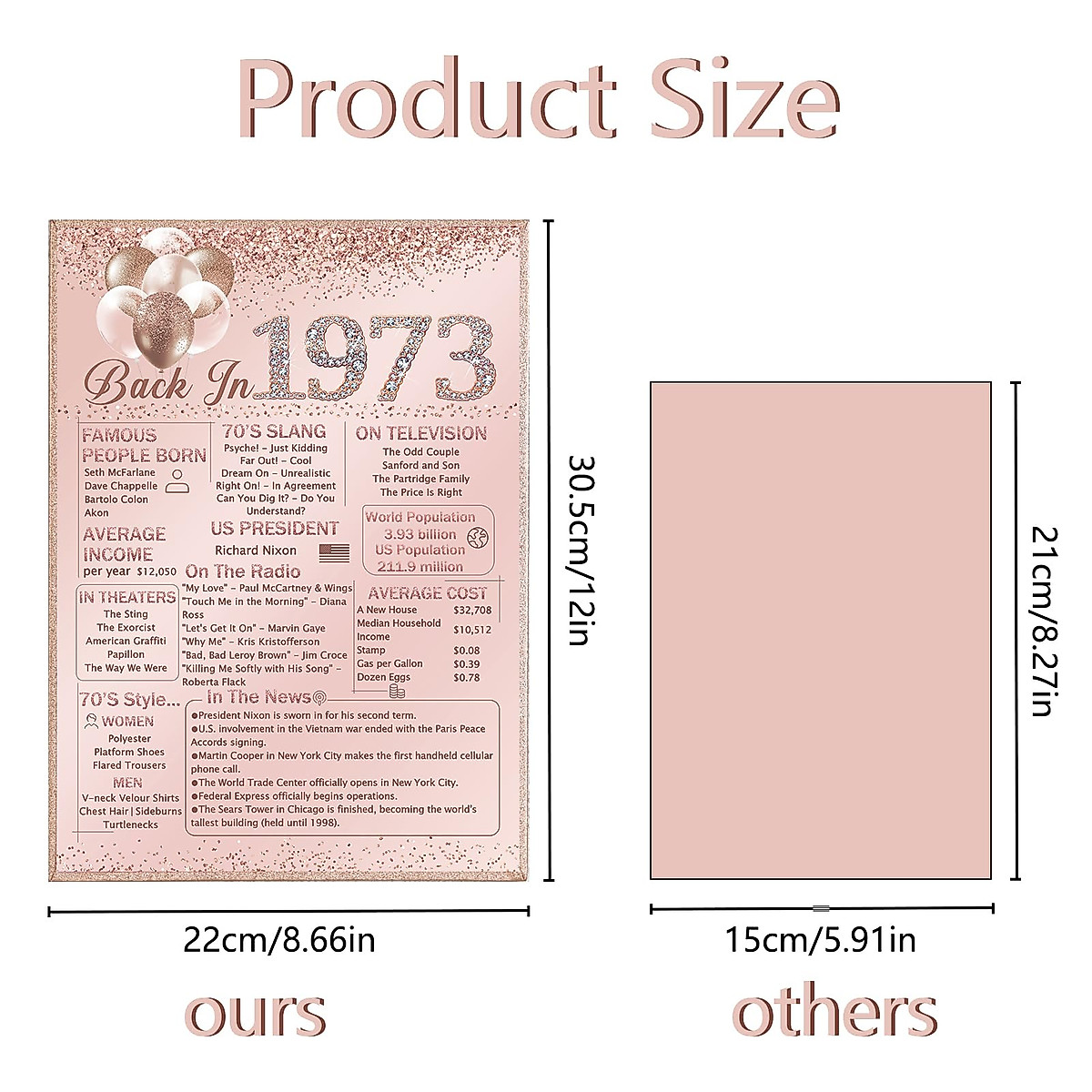 Vlipoeasn Pink 51st Birthday Anniversary Table Decoration 1973 Poster for Women, Rose Gold Back in 1973 Table Sign with Stand, 51 Year Old Birthday Party Centerpieces Gift Supplies