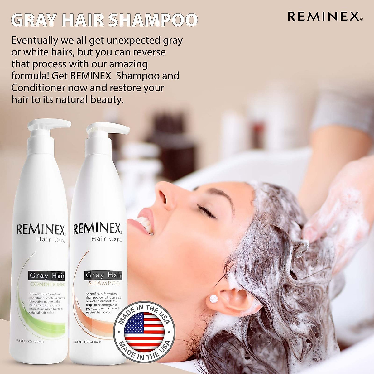 Reminex Anti Grey Hair Shampoo And Conditioner - Color Restore Set To Prevent Gray Hairs and Overall Aging of Hair - Hydrates and Promotes Hair Growth - 1 Pack