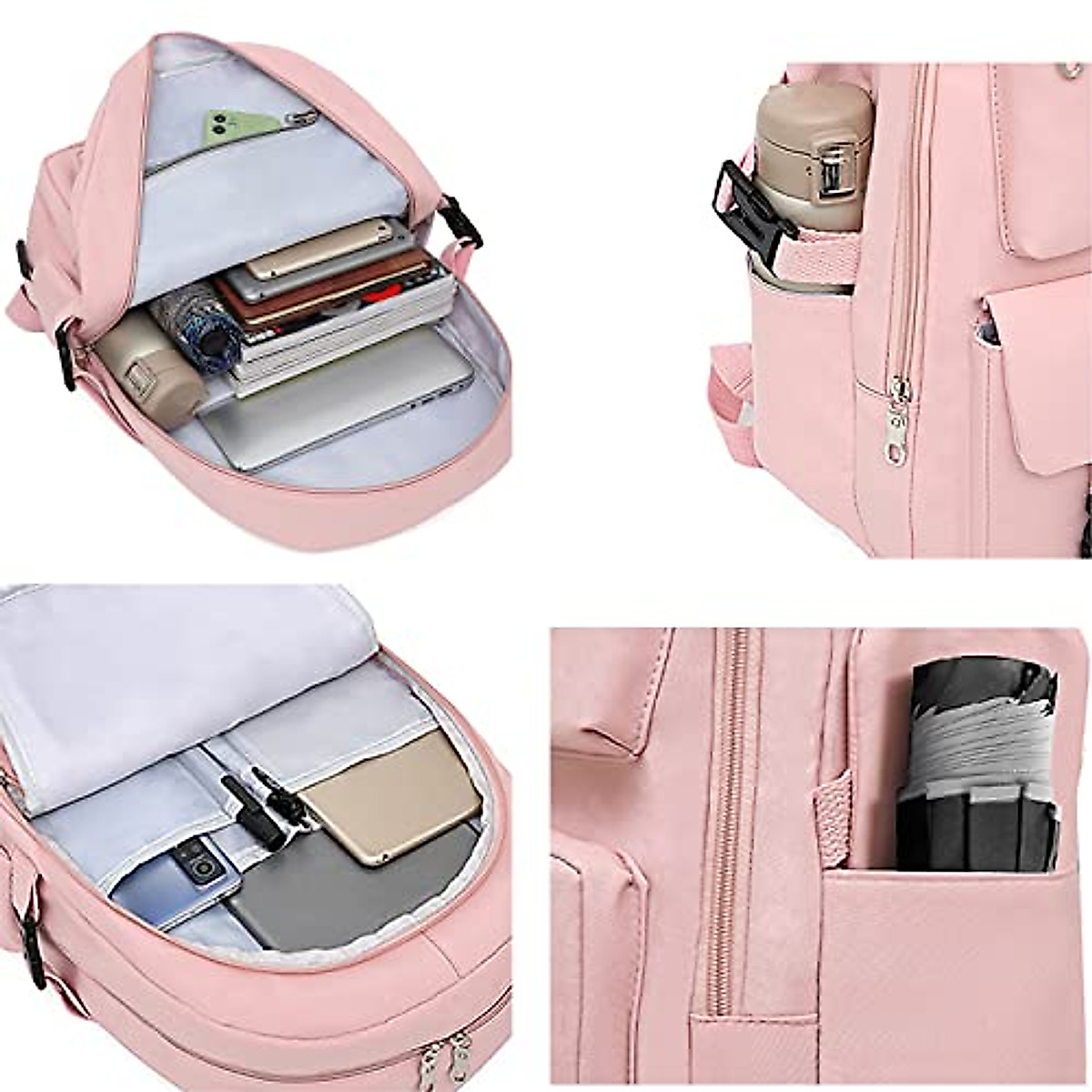 School Backpack for Teens Girls, Large Capacity Middle High School Bookbag, Multi Pocket Waterproof School Bag (Pink)