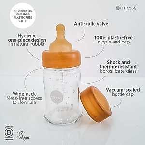 HEVEA Wide Neck Baby Glass Bottle 2-Pack Free from Plastic, BPA, and Phthalates (150 ml / 5 oz)