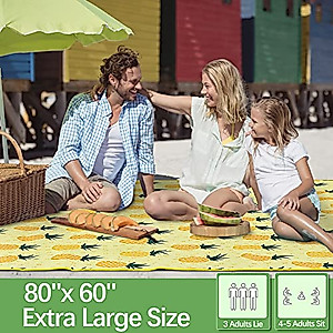 Gropki Extra Large 80"x 60"Outdoor Multifunctional Foldable Picnic Blanket, Dual Layers Waterproof and Sandproof for Camping, Beach, Park, Patio on Grass. 80"x 60" 1Pcs (Pineapple