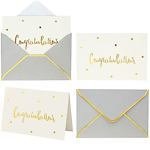 Winoo Design Gold and White Congratulations Cards with Envelopes, 36 PK All Occasion Greeting Cards 4x6 Inches, Bridal Shower Graduation Baby Shower Christmas Thank You Cards