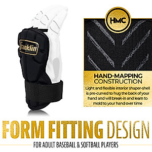 Franklin Sports Baseball Hand + Wrist Guard - PRT LG Series Adult Hand + Wrist Protector for Batting - Protective Hand, Wrist Shield - Right + Left Hand Hitters - Black/Gold - One Size - Adult