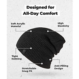 Revony Stretchy & Soft Ribbed Beanie - Extra Cozy, Extra Slouch - Perfect Winter Beanie for Men & Women Charcoal