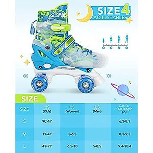 M-GRO Adjustable Skates for Kids, 8-Wheeled Skates for Kids,rollerskates Girl and Boys，Adjustable Size Suitable for Indoor and Outdoor use