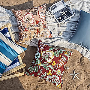 Phantoscope Pack of 2 Outdoor Indoor Throw Decorative Pillow Cover Decorative Waterproof Striped Floral Patio Pillows Cushion Case for Couch Tent Park, Light Coffee 18 x 18 Inches