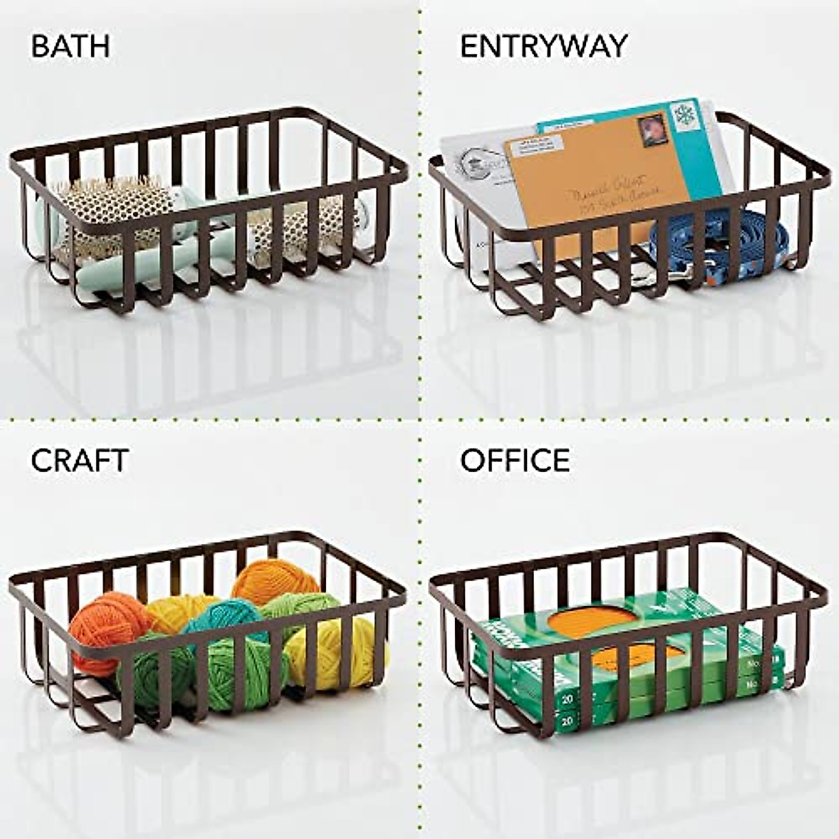 mDesign Farmhouse Metal Kitchen Storage Organizer Basket Bin - For Kitchen Cabinets or Pantry - Store Fruit, Snacks, Cereal, Baking Supplies, Pastas, Packets - Bronze