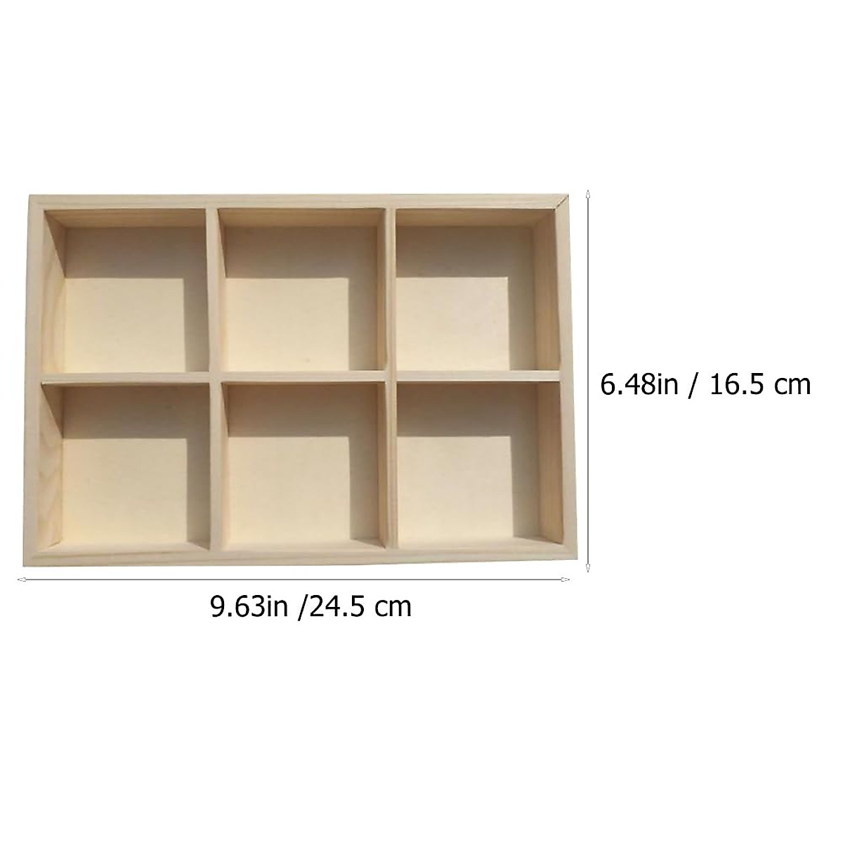Wakauto 2Pcs Wooden Storage Divider Box Showcase Display Box 6 Grid Wood Organization Tray Desk Display Crafts Holder for Art Supplies Organizer