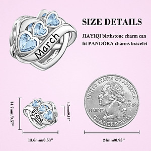 JIAYIQI March Birthstone Charm for Pandora Charms Bracelet, Sterling Silver Bead Endless Love Charms Engraved Brave, Heart Birthday Charms for Women