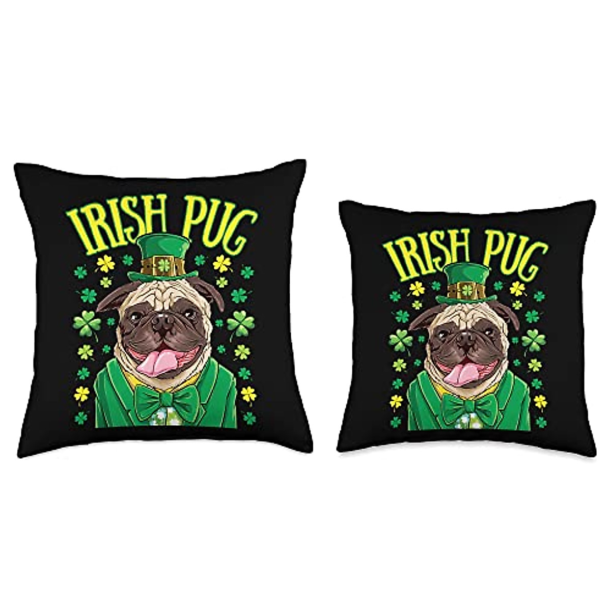 St. Patrick's Day Lucky Co Irish Pug St Patricks Day Boys Men Leprechaun Dog Shamrock Throw Pillow, 18x18, Multicolor