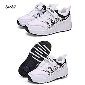 UGUHU Shoe with Wheels Retractable Skateboarding Outdoor Roller Skate Shoes Wheels Shoes Cross Trainers Sneakers for Boys Girls,WhiteSingleWheel-31