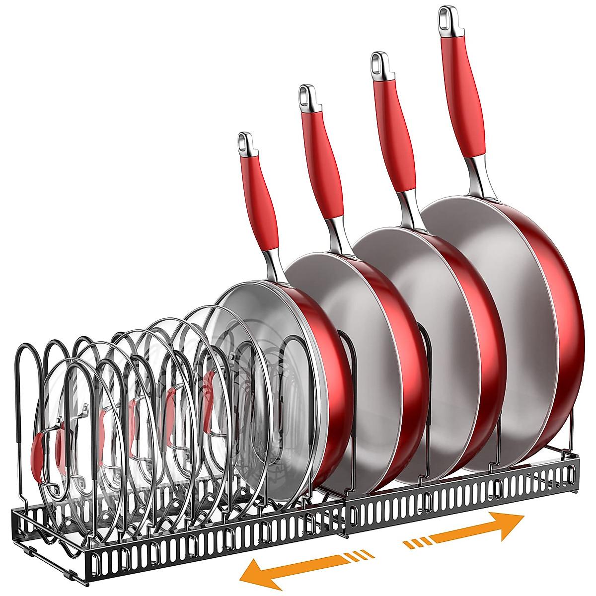 8 Tiers Pan Organizer Rack for Cabinet and 11 Expandable Pan or Lid Organizer Bundle