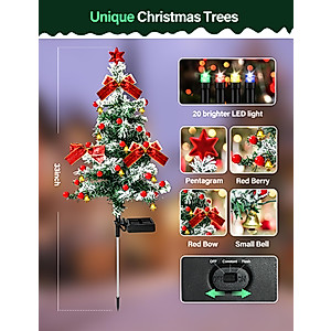 Solar Christmas Trees Lights Outdoor Decoration Waterproof, 40LED Small Solar Power Xmas Tree Pathway Lights, Solar Garden Decorative Stake Lights Yard Decor with Snow 2 Modes for Path Lawn Patio,2PCS