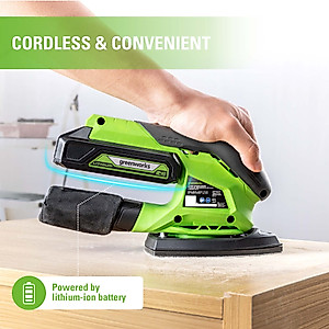 Greenworks 24V Finishing Mouse Sander 11,000 OPM Cordless with 2Ah Battery and Charger