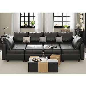 EASE MOOSE Modular Sectional Sofa Sleeper Couch with Storage, 8 Seat Faux Leather sectional Modular Sofa Large Moduar Sleeper Sofa Black Sectional Sofa Bed Modular Couch for Living Room