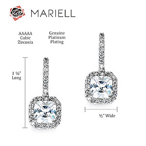 Mariell Radiant-Cut Cubic Zirconia Bridal Earrings, Dangle Earrings for Brides, Wedding Earrings with CZ Crystals, Drop Earrings for Brides, Bridesmaids, Mother of the Bride