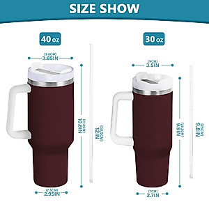 MCHIVER Maroon 30 oz Tumbler with Handle and Straw Stainless Steel Vacuum Water Bottle Leak-proof Travel Coffee Mug Insulated Cup for Office Car Home