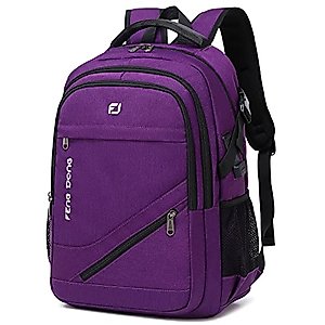 FENGDONG Durable Waterproof Travel Large Laptop Backpack 17.3 inch,College Backpack Bookbag for Men & Women Business Backpack with USB Charging Port and Headset Port Purple