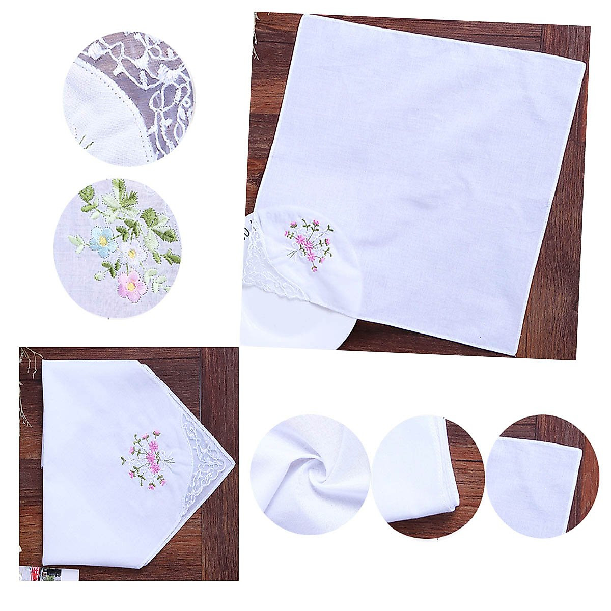 Cotton Embroidered Ladies Lace Handkerchiefs Pack