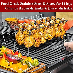 Triceratops 2 Packs Grill Rack, Chicken Leg and Wing Rack, 14 Slots BBQ Chicken Drumsticks Holder Stainless Steel Roaster Stand for Smoker Grill, Oven, Charcoal Grill