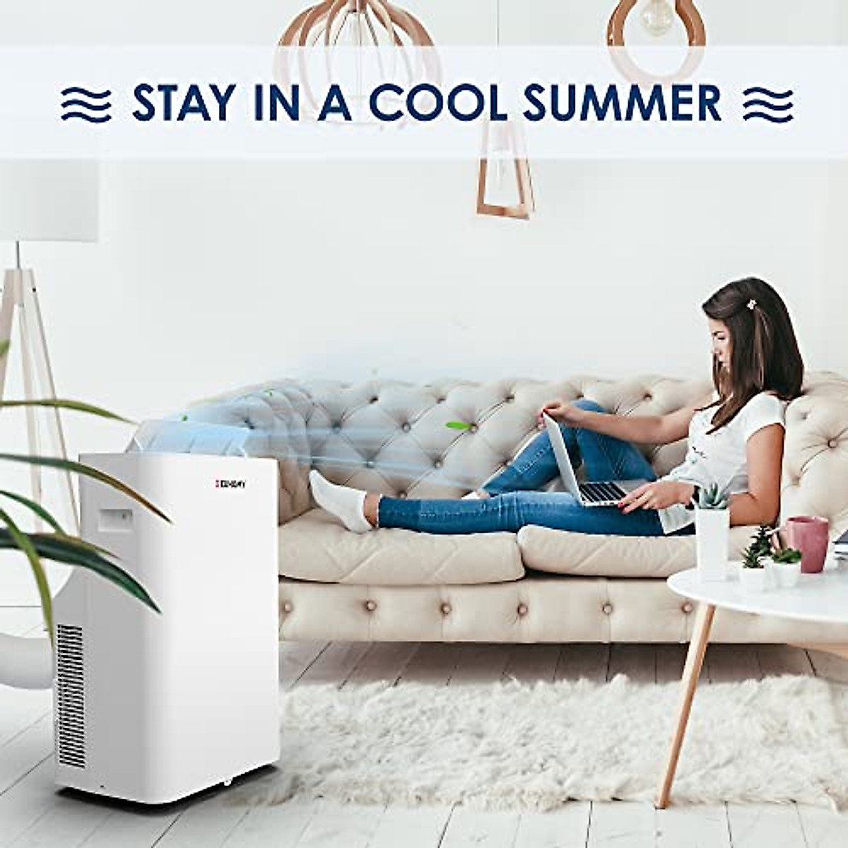 EUHOMY 14,000 BTU Quiet Portable Air Conditioner, Multifunctional Floor AC Unit With Dehumidifier, Exhaust Hose, Remote Control, Supplied With Window Installation Kit For Rooms Up To 450 Sq. ft, White