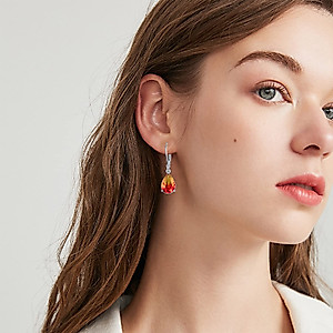 Tourmaline Earrings 925 Sterling Silver Leverback Dangle Earrings Red Crystal Tourmaline Jewelry for Women