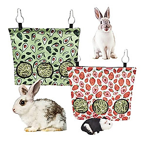 2 Pieces Rabbit Hay Feeder Bag, Small Animal Hay Feeder Bag Guinea Pig Hay Feeder Chinchilla Hanging Feeder Bag Bunny Hay Dispenser Storage Manger for Rabbit Guinea Pig Hamsters Chinchilla Small Pets