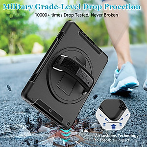 Case for iPad 6th/5th Generation: Protective TPU Cover for iPad 9.7 (2018/2017) & iPad Air 2 9.7" with Screen Protector- Stand- Handle- Shoulder Strap-Pencil Holder- Black