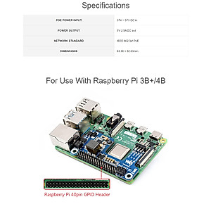 Power Over Ethernet HAT (E) for Raspberry Pi 3B+/4B, Compatible Raspberry Pi Official Case, IEEE 802.3af-Compliant, SMPS Technology
