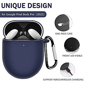 INGIDO Soft Silicone Designed for Google Pixel Buds Pro Case Cover 2022 - Midnight Blue
