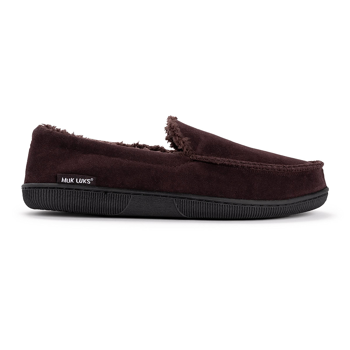 MUK LUKS Men's Faux Suede Moccasin Slipper, Brown, 12