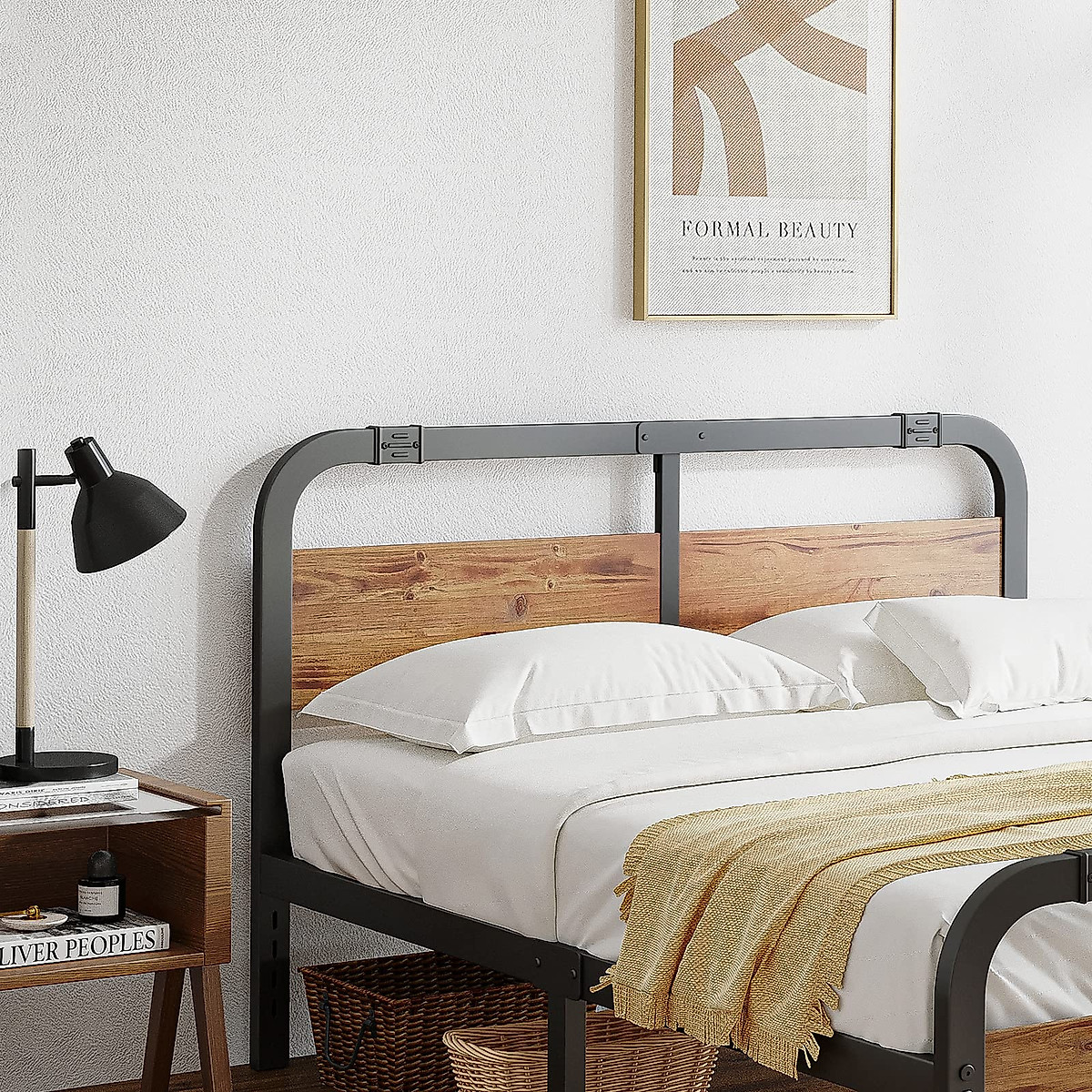 BOSRII Full Size Headboard Only, Wood Metal Headboard Only, Rustic Solid Wooden Head-Board Full Size, Adjustable Height Easy Assembly