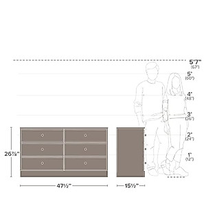 Prepac Astrid 6 Drawer Double Dresser for Bedroom, Wide Chest of Drawers, Bedroom Furniture, Clothes Storage and Organizer, 15.5" D x 47.5" W x 26.85" H, White
