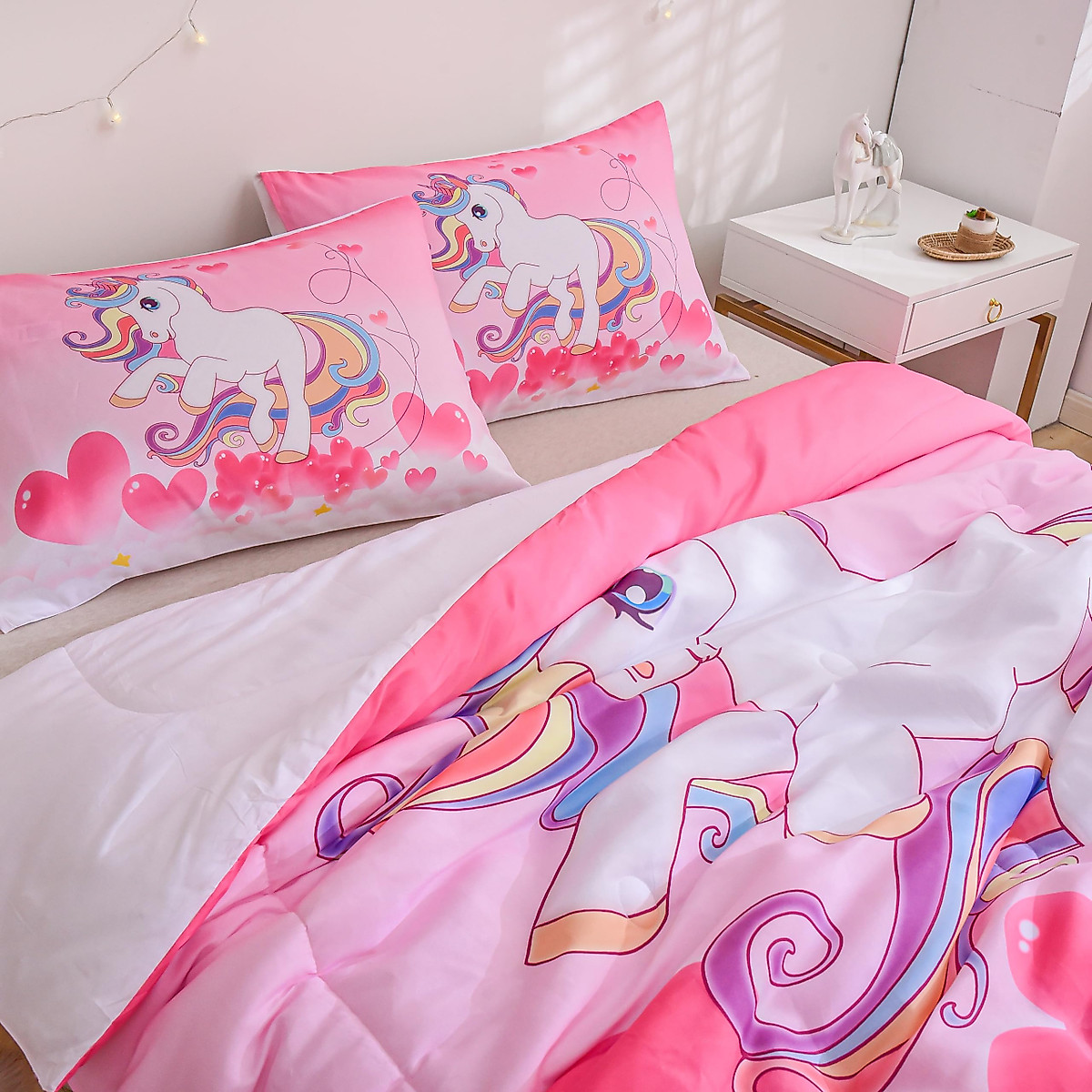 PHANTASIM Unicorn Bedding Twin Bedding Sets for Girls-3 Pieces Unicorn Kids Rainbow Comforter Set Twin Soft Brushed Microfiber Kids Twin Comforter Set for Girls Boys with 2 Pillowcase All-Season