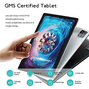 MODERNESS Tablet 10.1 Inch Android 12 Quad Core 32GB ROM 1280x800 IPS Display 5000mAh Tablets PC Silver