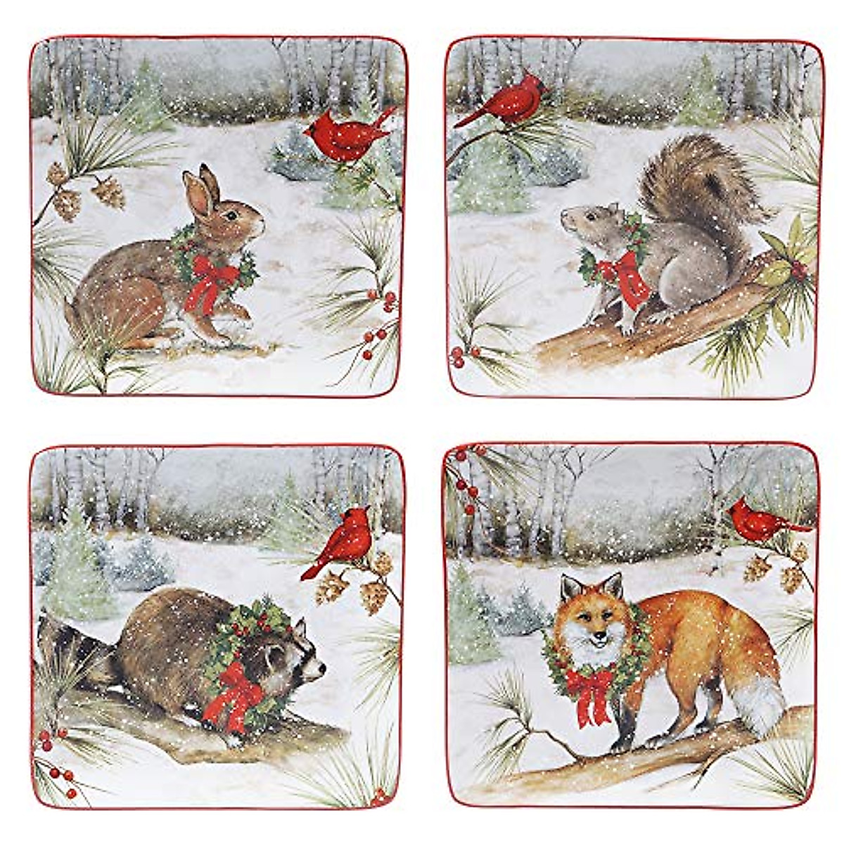 Certified International Winter Forest 8.25" Salad/Dessert Plates, Set of 4, Multicolored