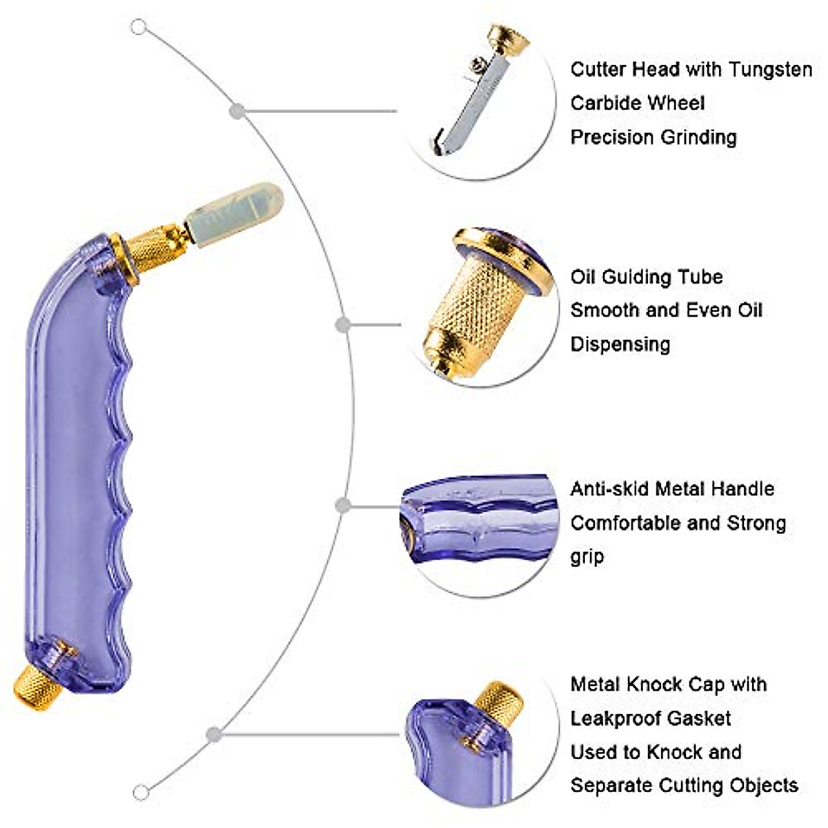 IMT Pistol Grip Oil Feed Glass Cutter Tungsten Carbide, Professional Stained Glass Cutting Tool with 2 Replaceable Head and Oil Reservoir- 2mm-12mm
