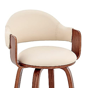 Armen Living Daxton 30" Cream Faux Leather and Walnut Wood Bar Stool
