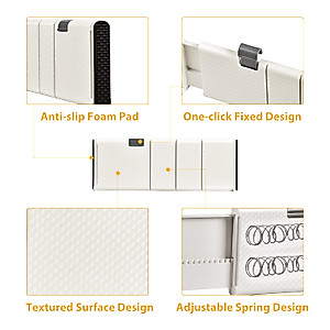 JONYJ Drawer Dividers Organizer 5 Pack, Adjustable Separators with 10 Inserts 4" High Expandable from 11-17" for Bedroom, Bathroom, Closet, Clothing, Office, Kitchen, Strong Secure Hold, Ivory