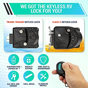 RV Keyless Entry Door Lock | LATCH.IT RV Door Lock Keyless Entry | All Metal Keyless RV Door Lock | Keyless Locks w/ 2 Fobs | Sealed Electricals Unlike Competition! | Only Fits 2.75" x 3.75" Lock Hole