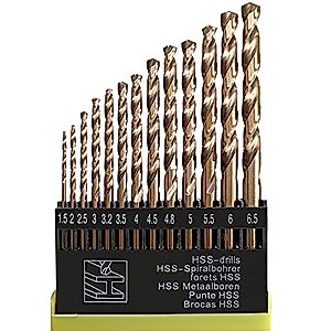 Hymnorq Metric M35 Cobalt Steel Extremely Heat Resistant Twist Drill Bits with Straight Shank Set of 13pcs to Cut Through Hard Metals Such as Stainless Steel and Cast Iron