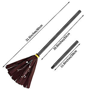 Elcoho 2 Pieces Halloween Props Witches Broom Witch Broomstick Retractable Silver Stars Design Witch Broomstick for Halloween Costume Decoration