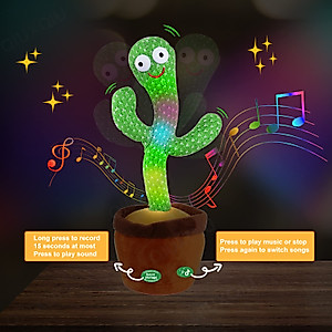 QIUXQIU Cactus Plush Toys 120 Music Recording and Follow You Speak and LED Glow Wiggle Dancing Cactus Electronic Toy,Plush Toy in Pot Decoration & Children Funny Stress Relief Toys