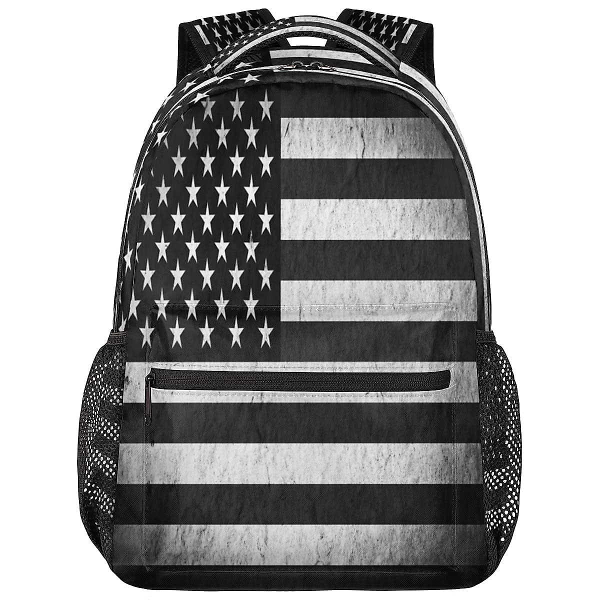 White Black American Flag Backpack for Women Men Waterproof Travel Bookbag with Adjustable Shoulder Strap Backpack Travel Laptop Backpack for College School Work Hiking Camping 16 inch