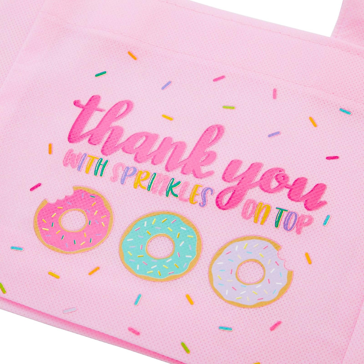 BLUE PANDA - 24 Pack Donut Goodie Bags - Pink Donut Theme Party Favor Totes for Girl's Birthday, Baby Shower, Special Event (6.5 x 7 x 2 In)