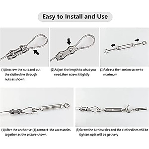 N/A Portable Windproof Clothes Rope with Stainless Steel Cable Fastening System Multifunctional Heavy Duty Laundry Rope