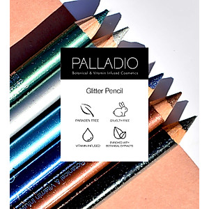 Palladio Glitter Eyeliner Pencil, Longlasting Creamy Cosmetic Pencil, Shimmer Eye Liner, Buttery Smooth Tip, Professional Makeup Glittery Pencil, Sharpenable, Blue Sparkle