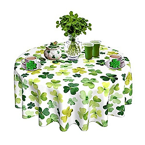 SuQKXCo St. Patrick's Day Round Tablecloth 60 inch Watercolor Shamrock Table Cloths Spill Proof Table Covers for Kitchen Party Dinner Tabletop Decoration