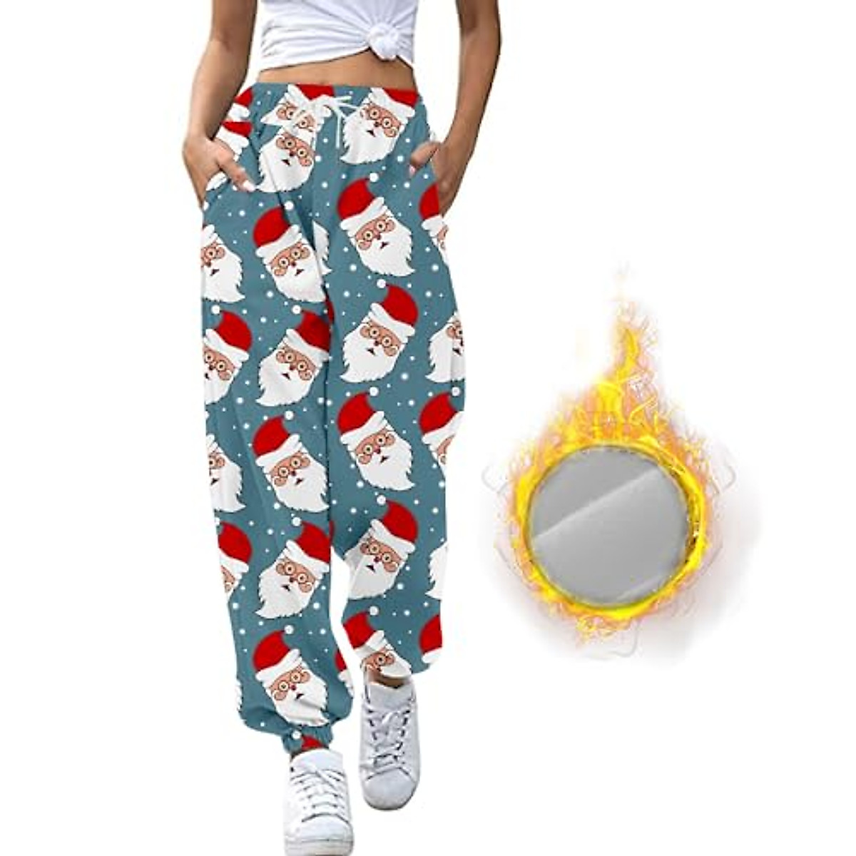 Christmas Print Christmas Wide Leg Sweatpants Women Snowman Print Straight Leg Fleece Lined Sweatpants Drawstring Casual Jogger Sweatpants Sweatpants Women Baggy Z5-Blue XL